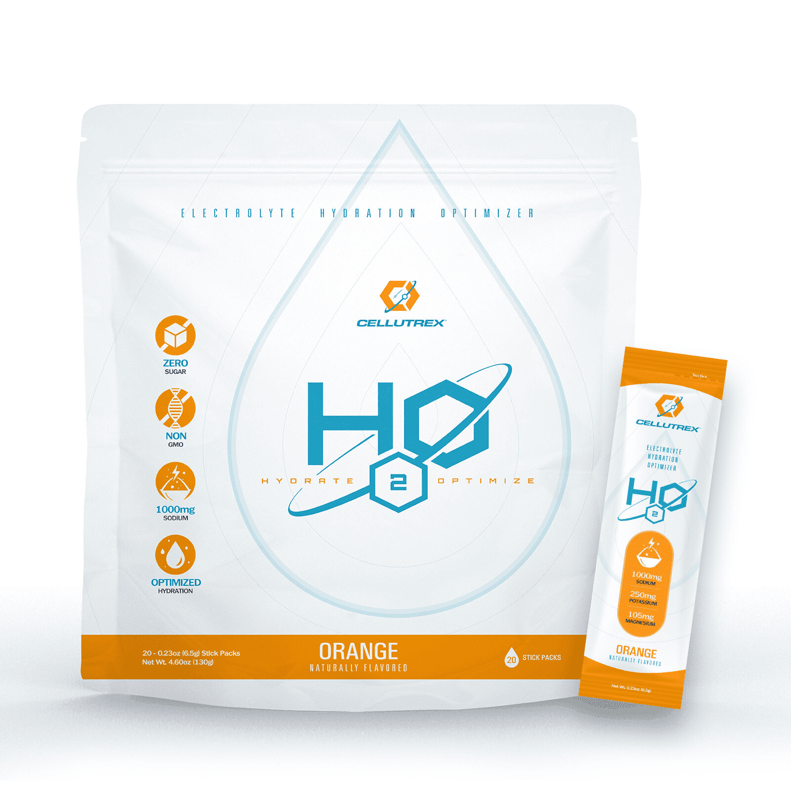 Cellutrex H2O Orange Zero Sugar Hydration Packets, Additive-Free ...