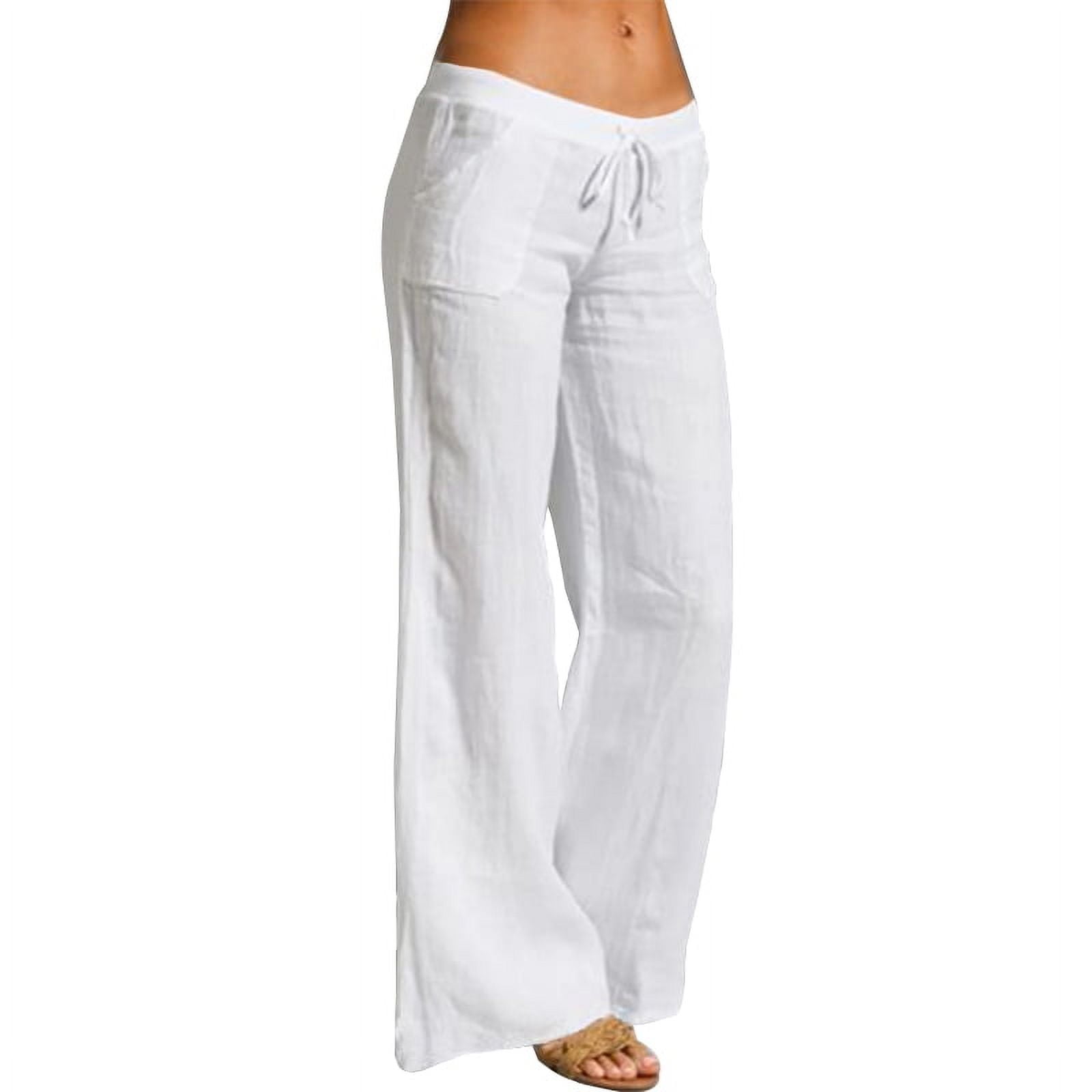 Celmia Womens Pants Vintage Drawstring Wide Leg Flared Casual Palazzo ...