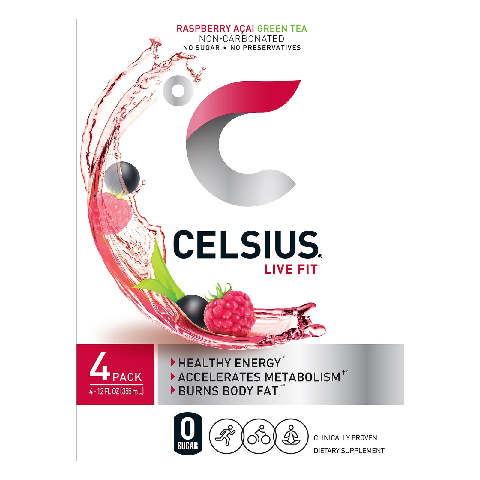 Celsius - Drink Raspberry Acai Green Tea - Case of 6-4/12 FZ - Walmart.com