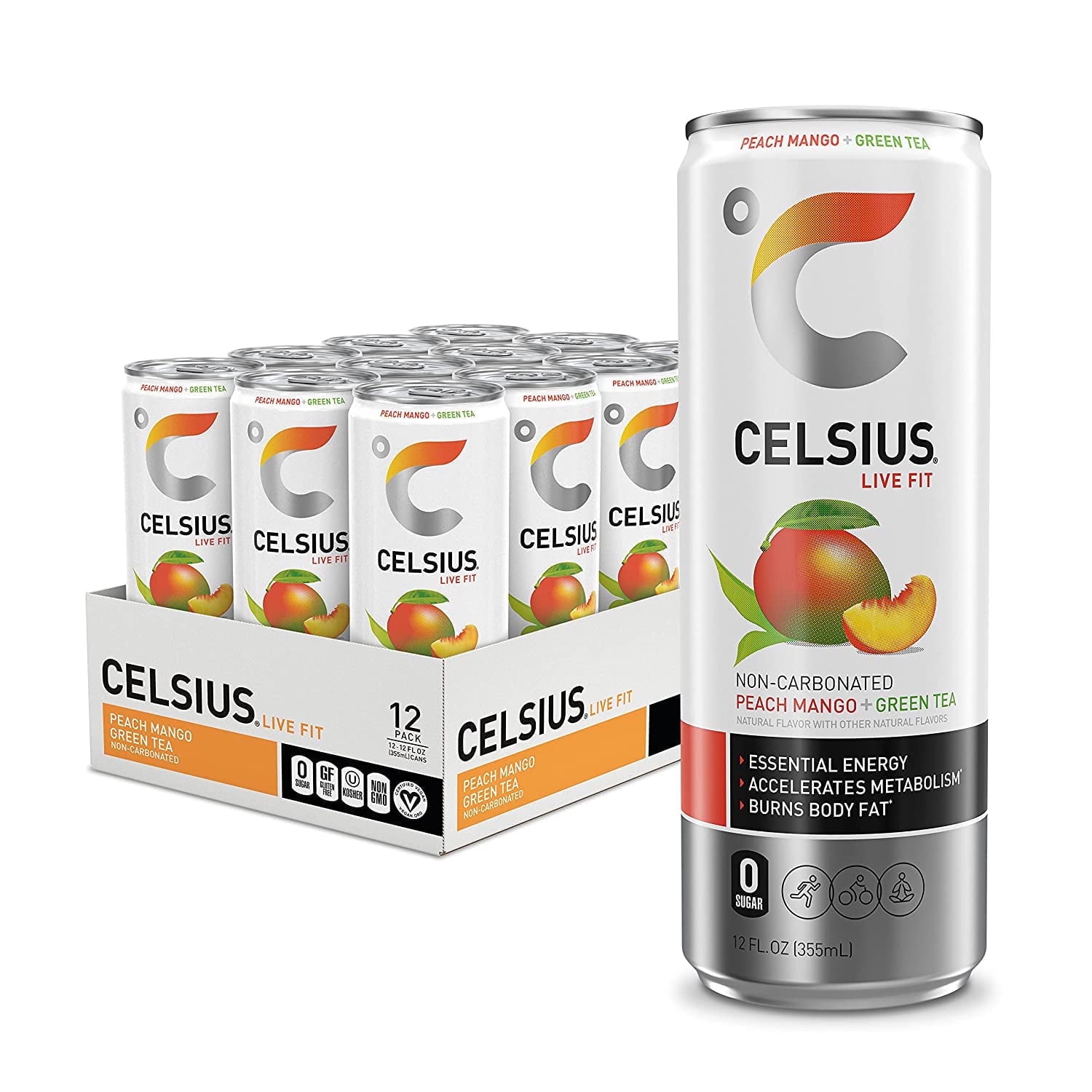 Celsius Energy Drink Non-Carbonated Peach Mango Green Tea - 12 fl oz 12 ...