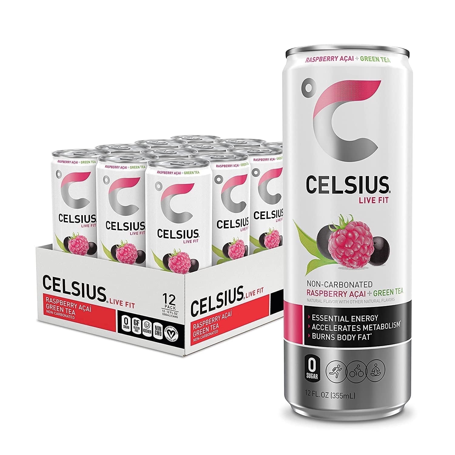 Celsius Energy Drink Non-Carbonated Raspberry Acai Green Tea - 12 fl oz ...