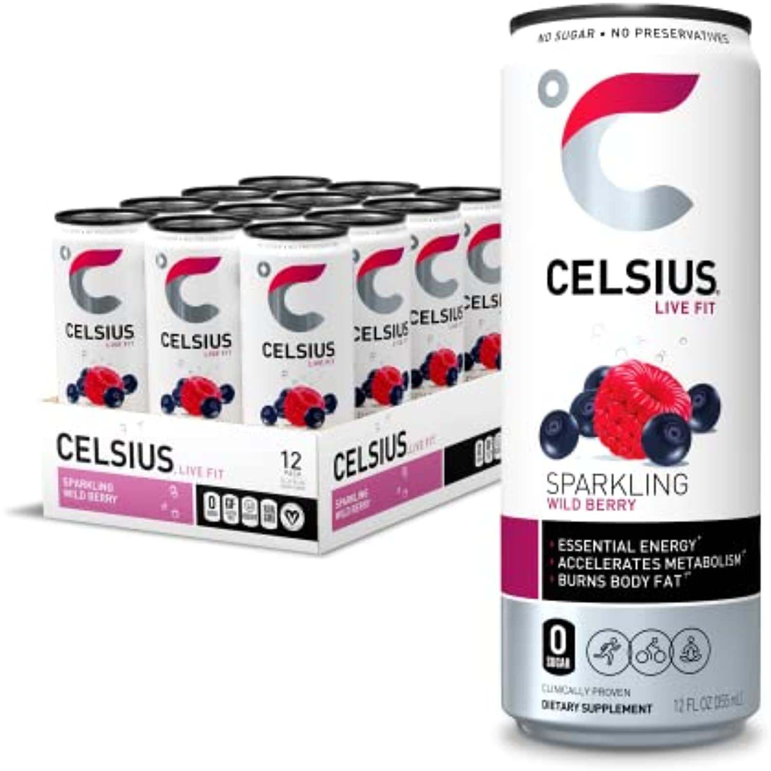 Celsius Essential Energy Drink, Sparkling Wild Berry, 12 Fl Oz (Pack Of ...