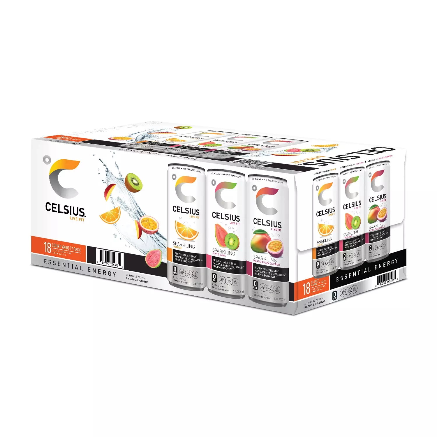Celsius Essential Energy Sparkling Variety Pack, 12 Ounce (Pack of 18 ...