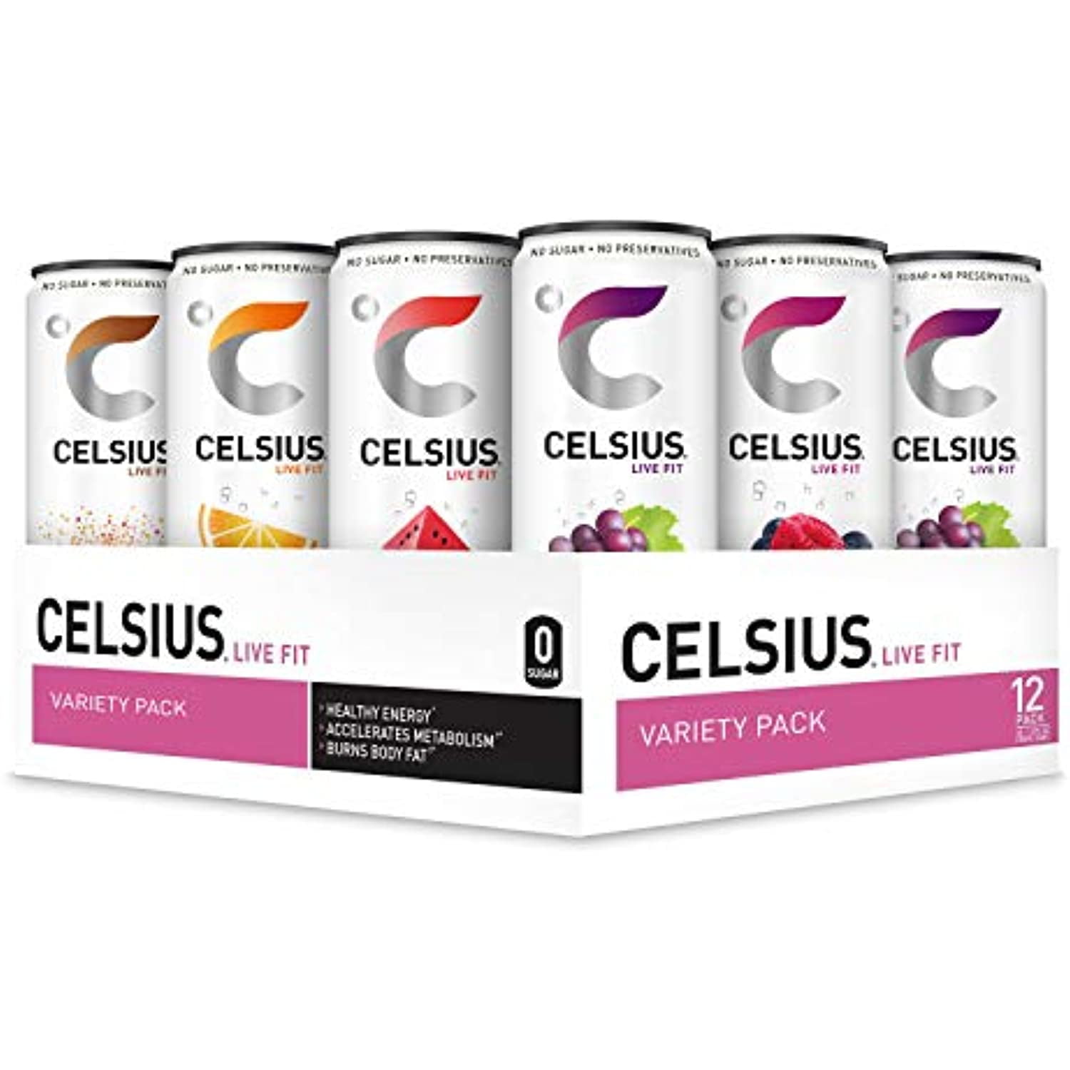 Celsius Fitness Drink Carbonated 5-Flavor Variety Pack, Zero Sugar ...