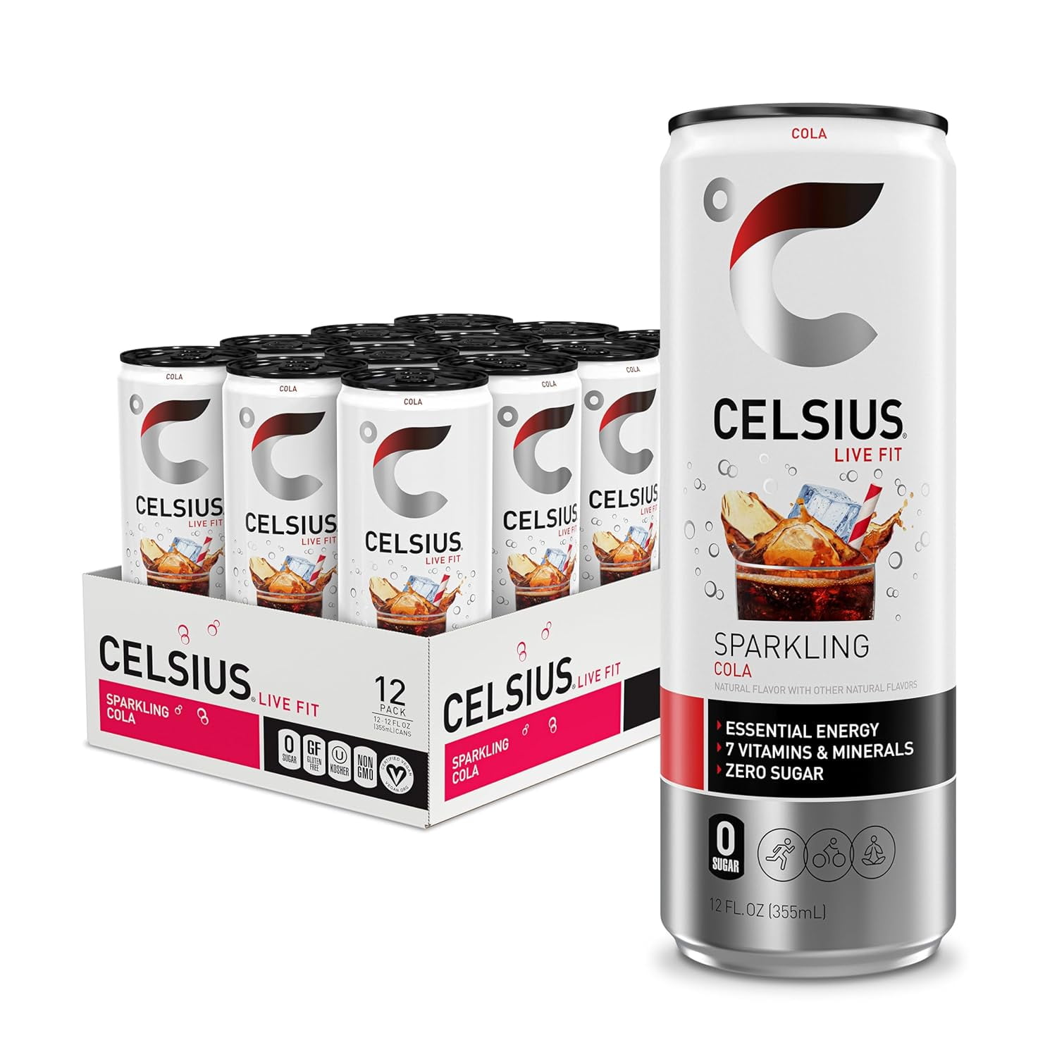 Celsius Live Fit Sparkling Cola 12 Pack – 12 fl oz Energy Drink Cans ...