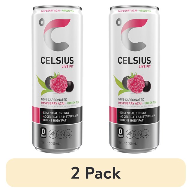 (2 pack) CELSIUS Raspberry Acai Green Tea, Functional Energy Drink 12 ...