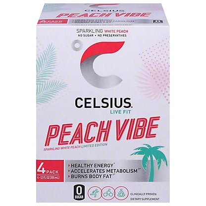 Celsius Sparkling Drink - Peach Vibe, 12 oz, 4 pk Package may vary ...