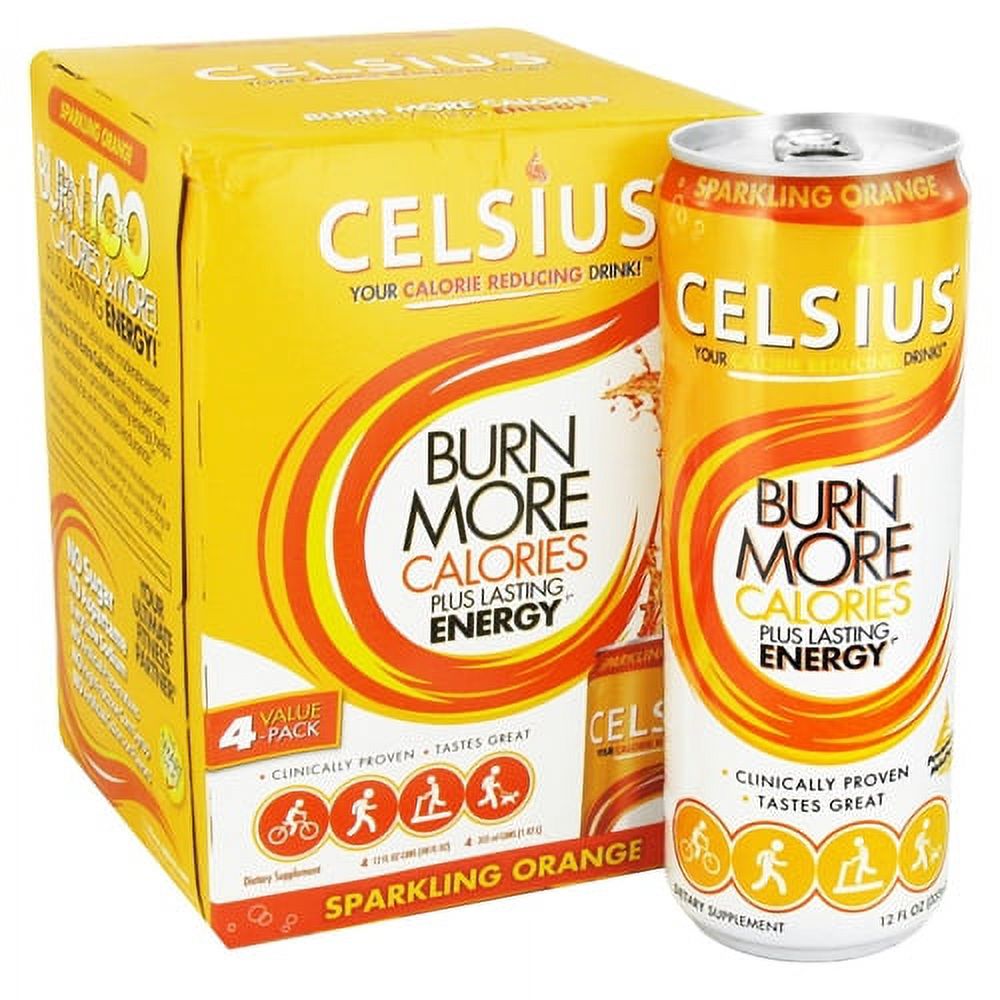Celsius Sparkling Orange Calorie Reducing Drink - 12 Oz, 4 Cans, 2 Pack ...