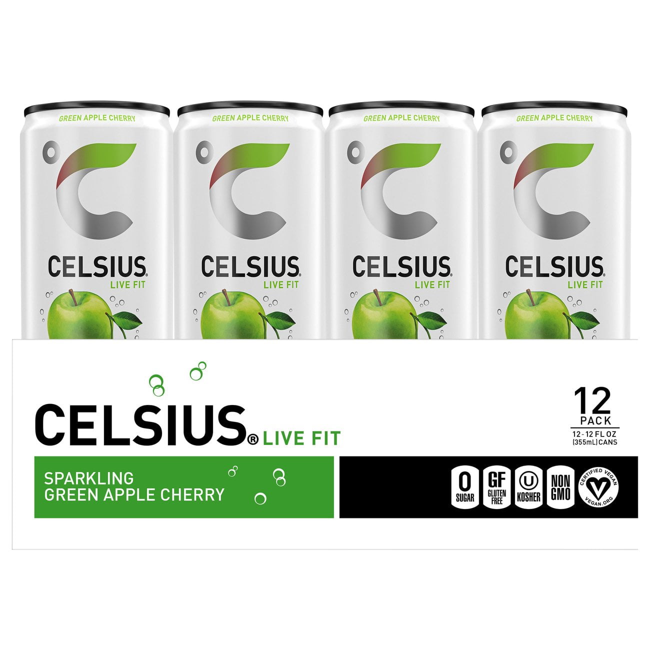 Celsius Sparkling Zero Sugar Energy Drinks 12 pk Cans - Green Apple ...