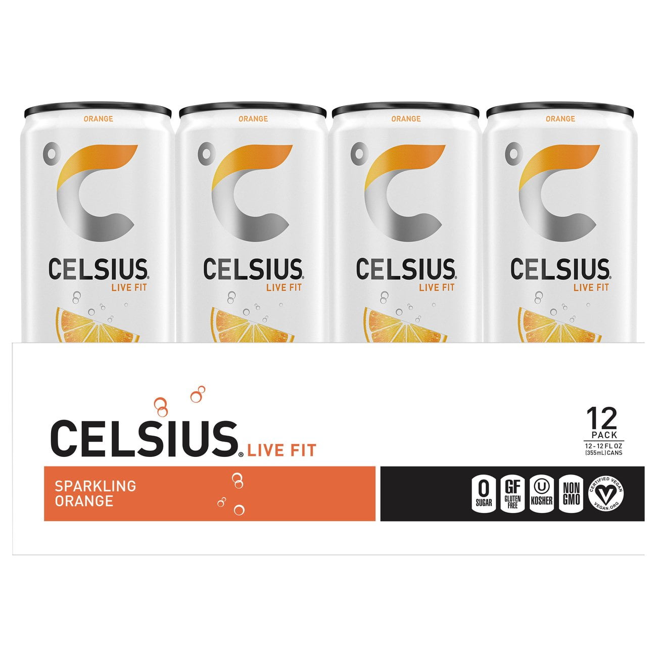 Celsius Sparkling Zero Sugar Energy Drinks 12 pk Cans - Orange - 12 oz ...