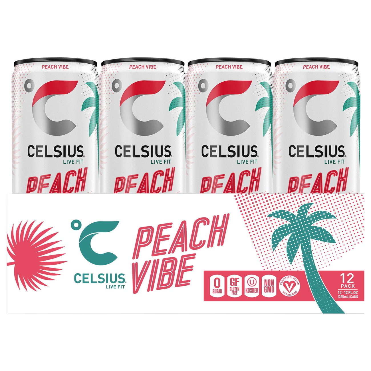 Celsius Sparkling Zero Sugar Energy Drinks 12 pk Cans - Peach Vibe - 12 ...