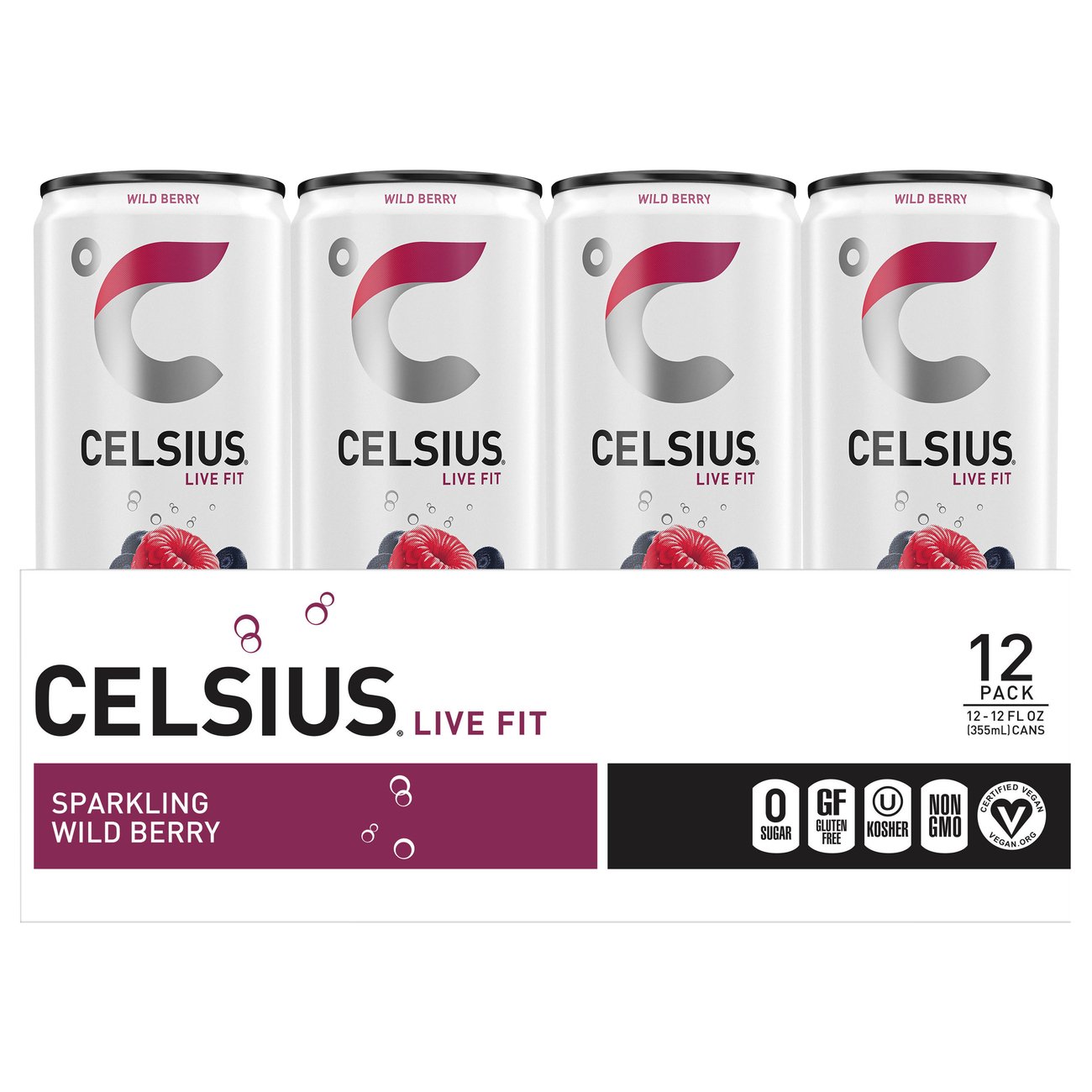 Celsius Sparkling Zero Sugar Energy Drinks 12 pk Cans - Wild Berry - 12 ...