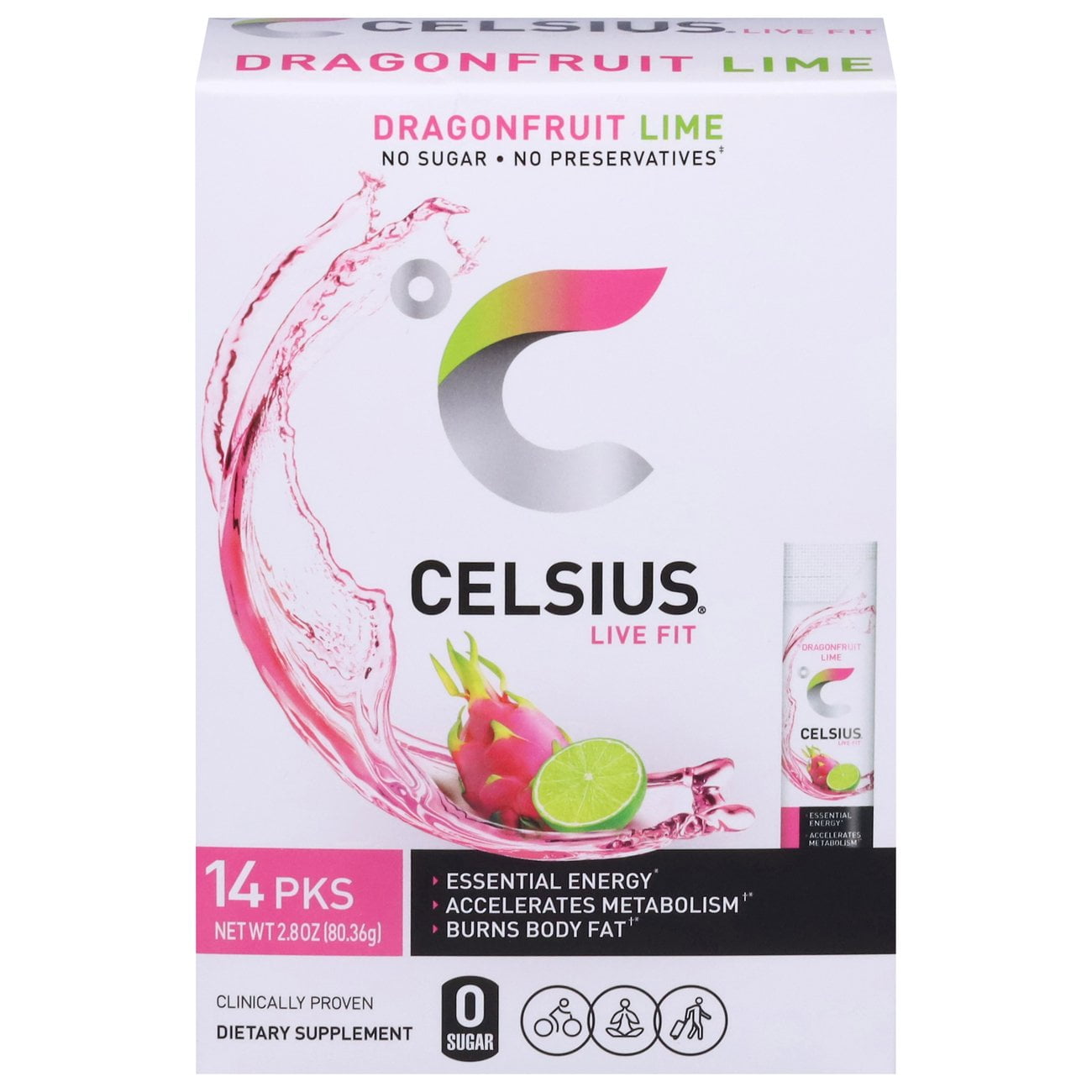 Celsius Zero Sugar Energy Powder Stick Packs - Dragonfruit Lime - 14 ct ...