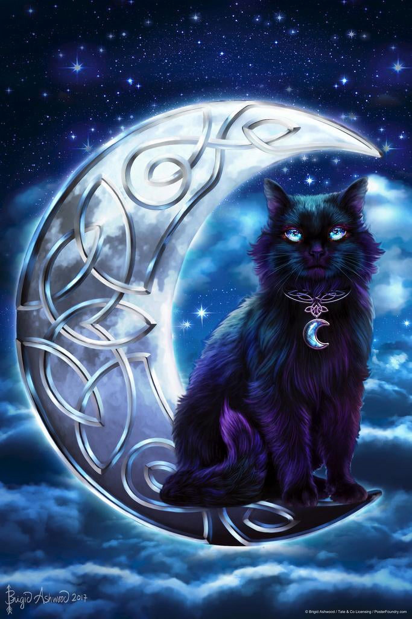 Celtic Black Cat by Brigid Ashwood Moon Fantasy Cat Poster Funny Wall ...
