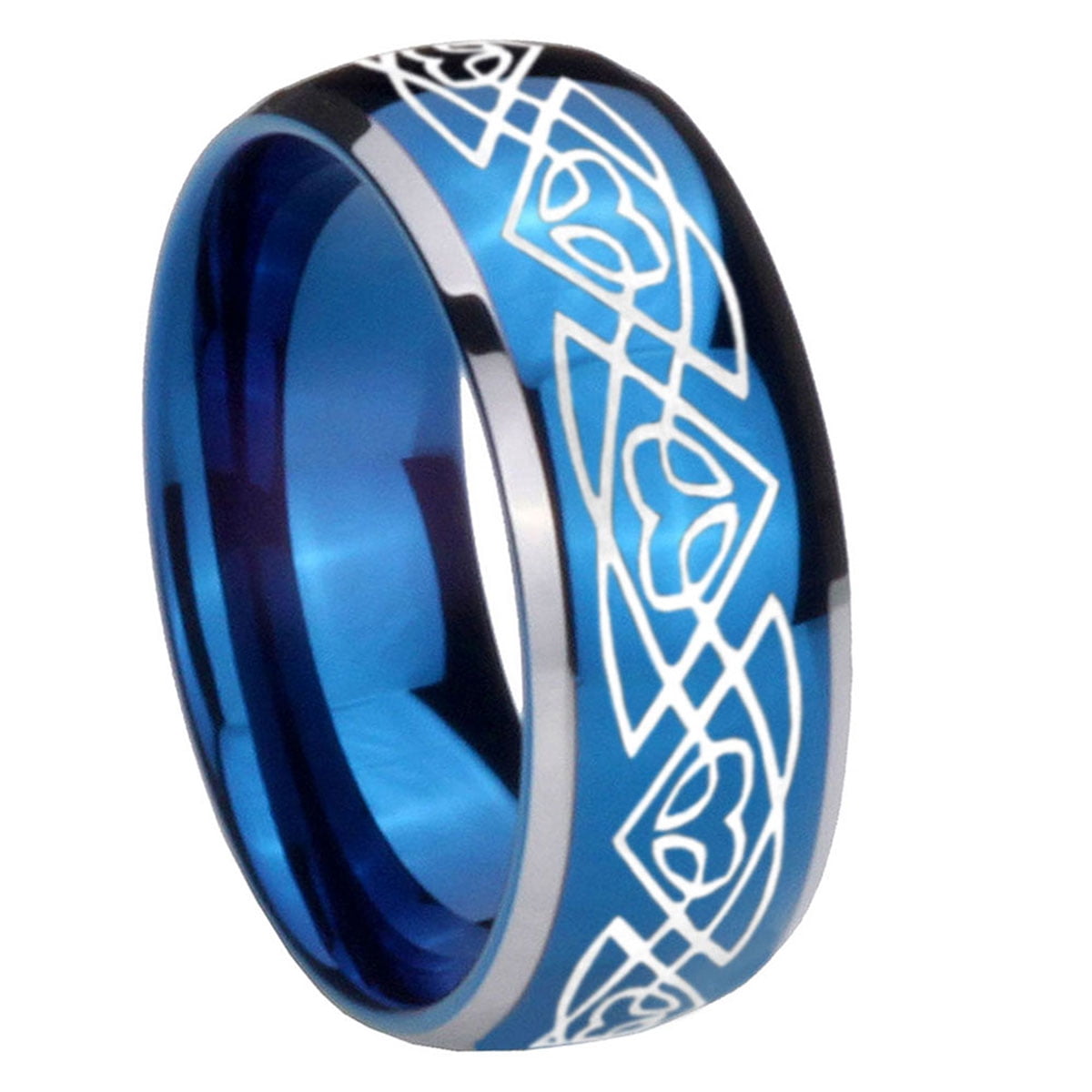 Celtic Braided 8MM Polished Blue 2 Tone Dome Tungsten Men Ring ...
