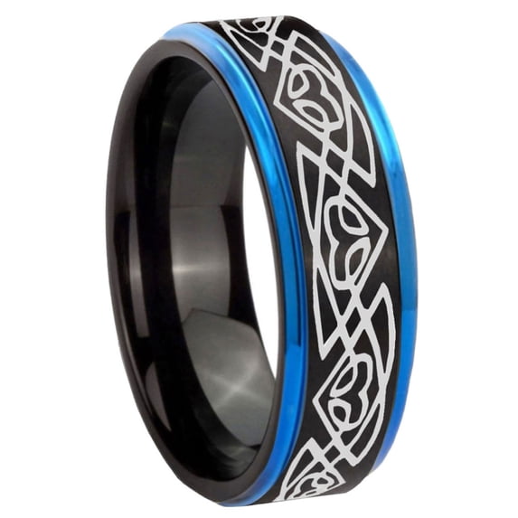 Celtic Braided Step Edge Black And Blue Tungsten Promised Ring 10MM ...
