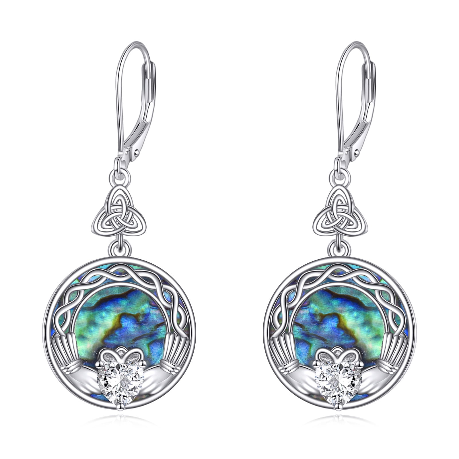 Celtic Claddagh Earrings 925 Sterling Silver Abalone Celtic Knot ...