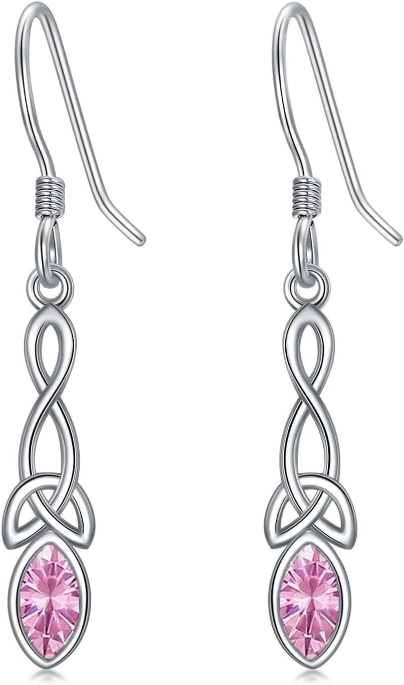 Celtic Claddagh Pink Tourmaline Birthstone Earring 925 Sterling Silver ...