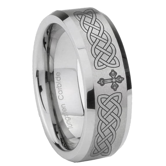 Celtic Cross Beveled Edge Gray Tungsten Men Ring 10MM - Walmart.com
