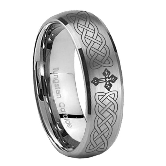 Celtic Cross Brushed Gray Dome Tungsten Men Ring 10MM - Walmart.com