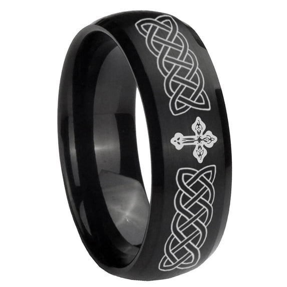 Celtic Cross Dome Brush Black Polish Edge Tungsten Men Ring 10MM ...