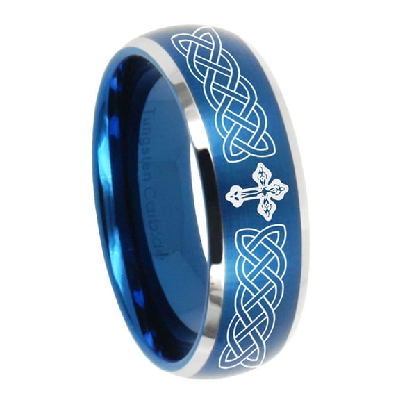 Celtic Cross Dome Brushed Finish Blue Tungsten Men Ring 10MM - Walmart.com