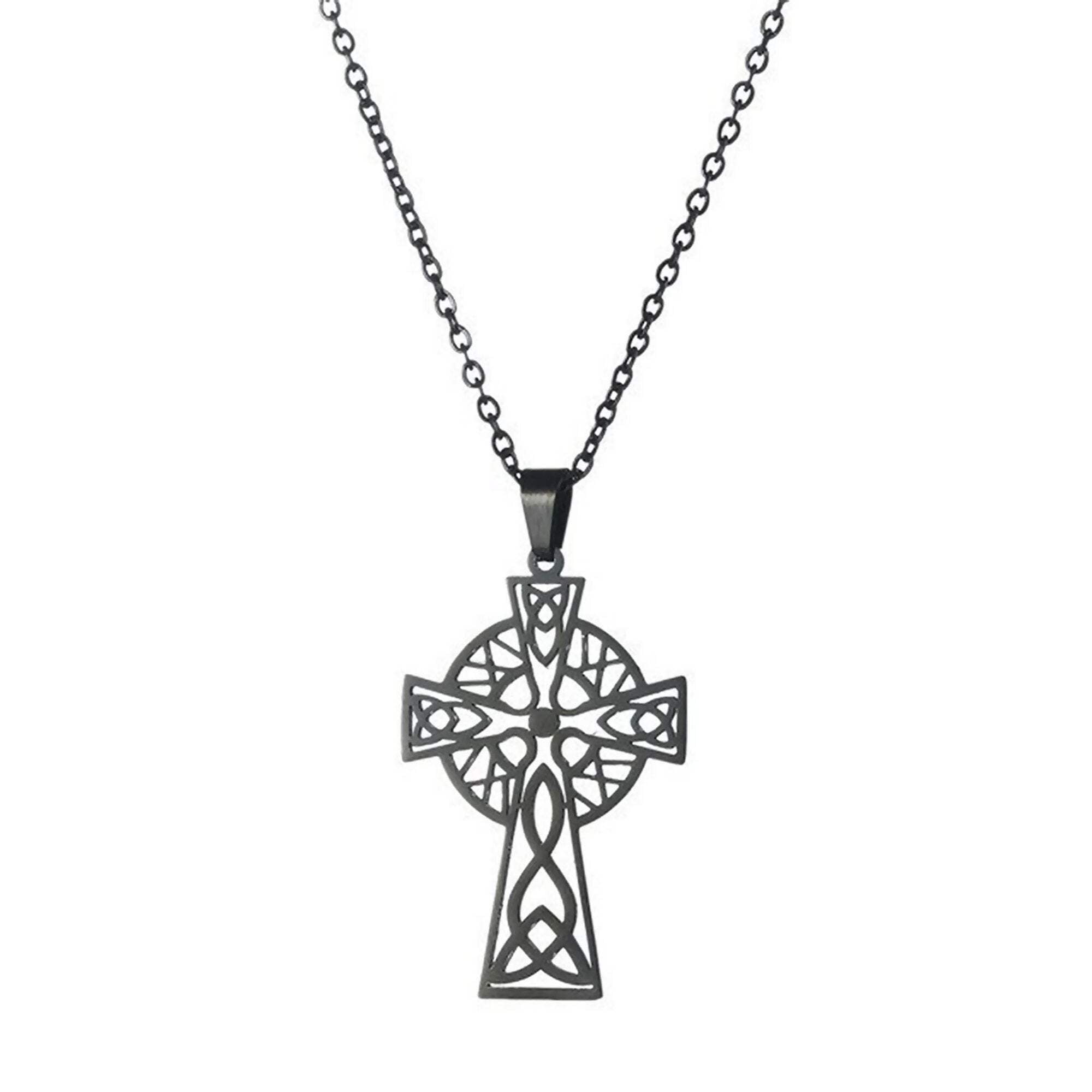 Celtic Cross Necklace Womens Black 316L Stainless Steel Trinity ...