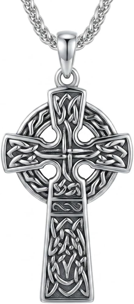 Celtic Cross Necklace for Men 925 Sterling Silver Irish Celtic Knot ...