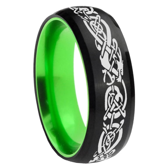 Celtic Dragon 8MM Dome Black And Green Tungsten Men Ring - Walmart.com