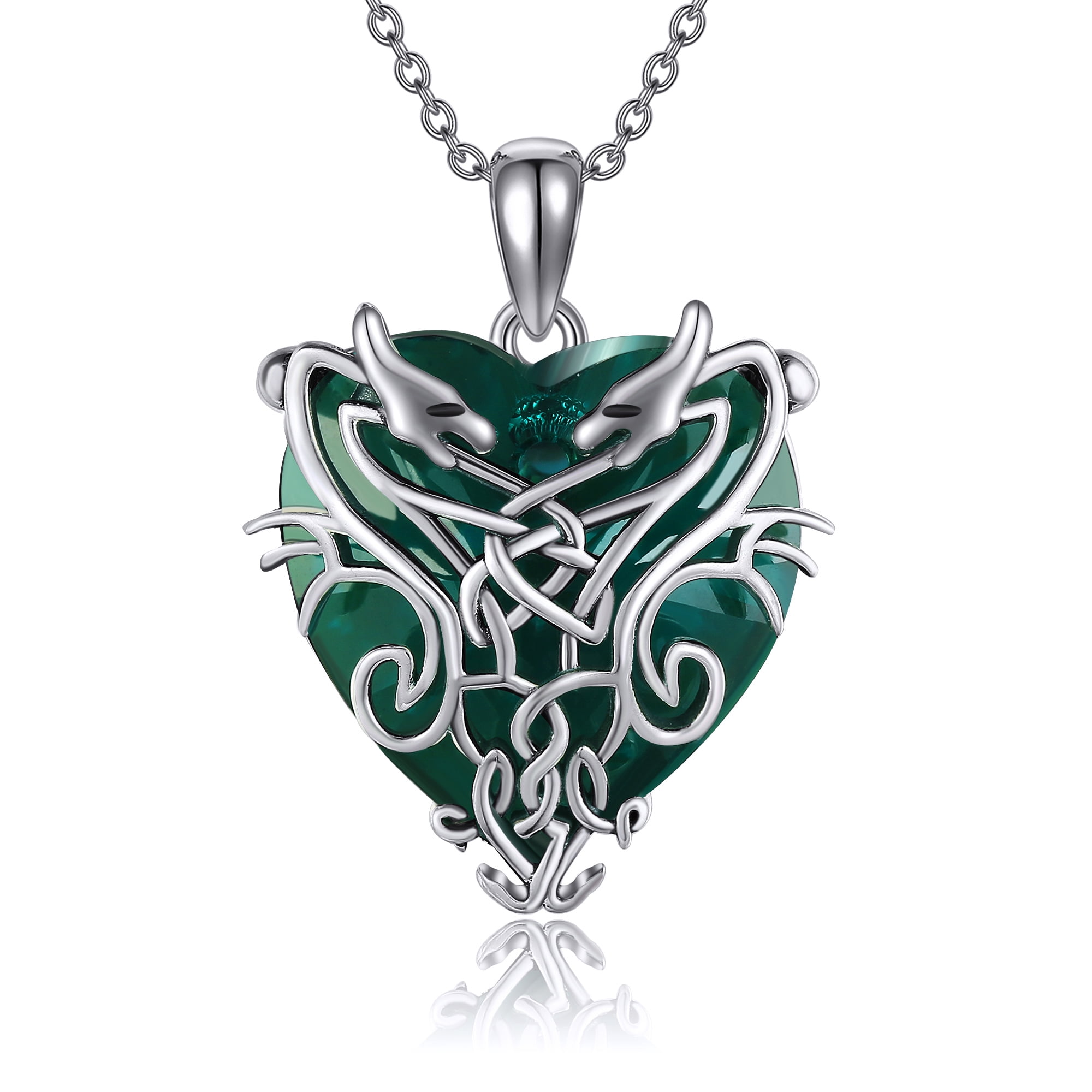 Celtic Dragon Necklace 925 Sterling Silver Green Crystal Dragon Pendant ...