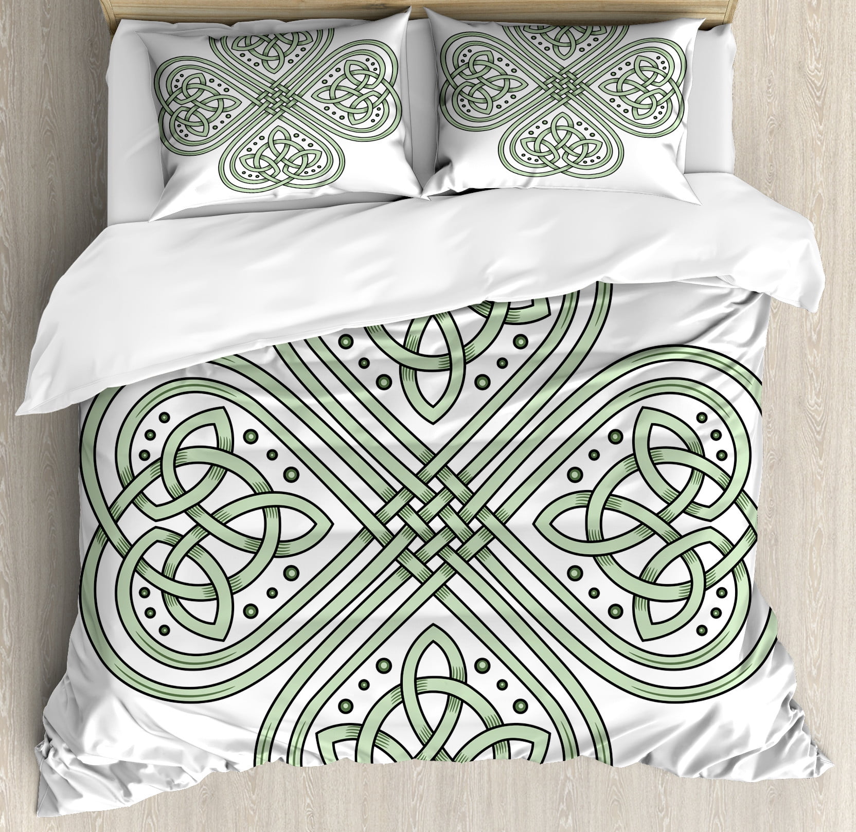 Celtic Duvet Cover Set, Ornamental Geometrical Irish 4 Leaf Clover ...