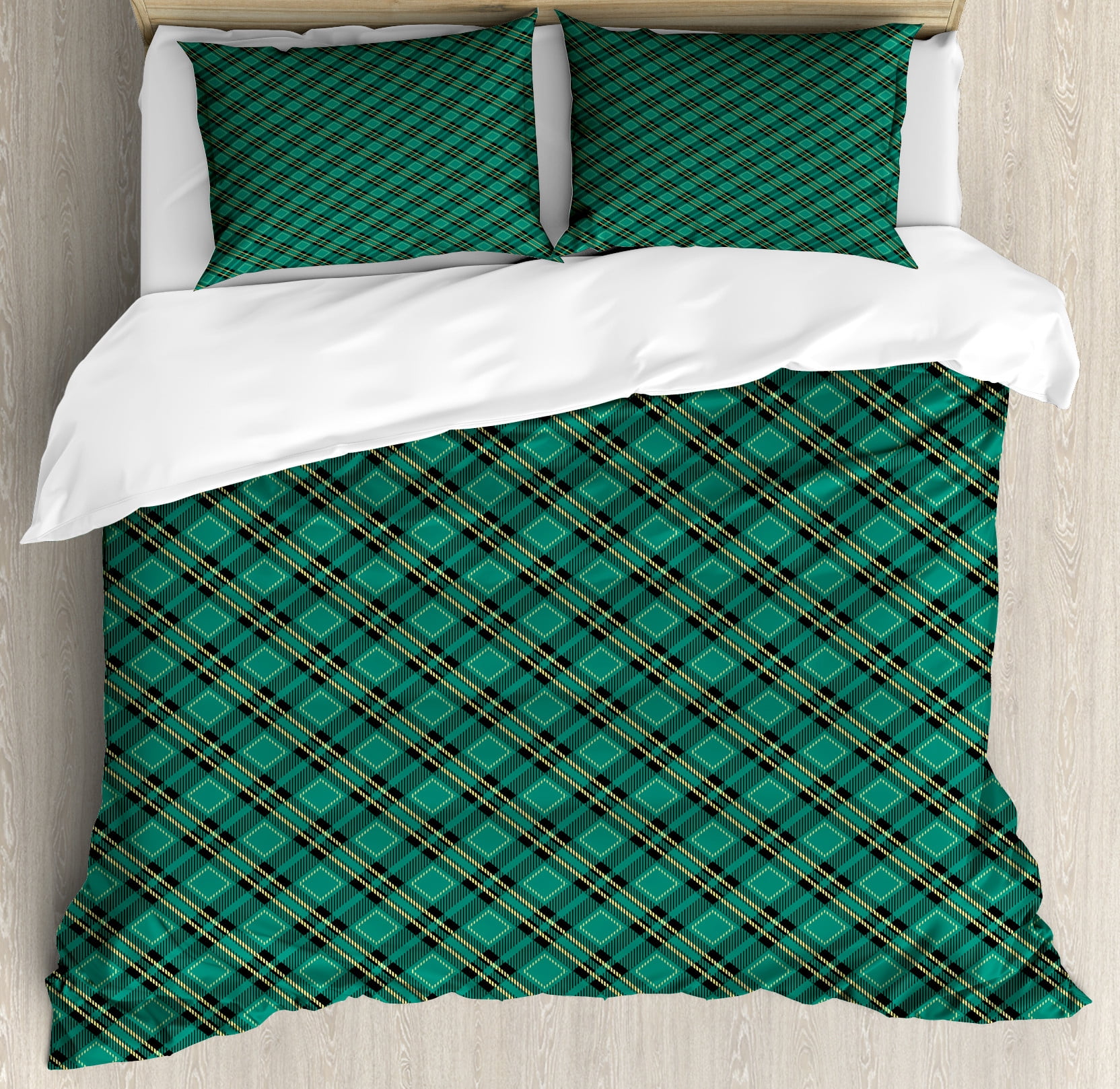 Celtic Green Duvet Cover Set, Classical Tartan Diagonal Lines ...