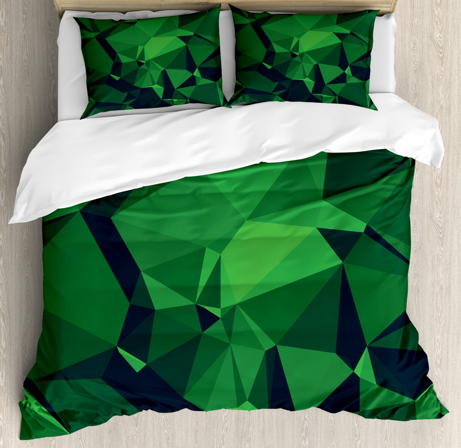 Celtic Green Duvet Cover Set Polygonal Dark Tones Repeating Abstract