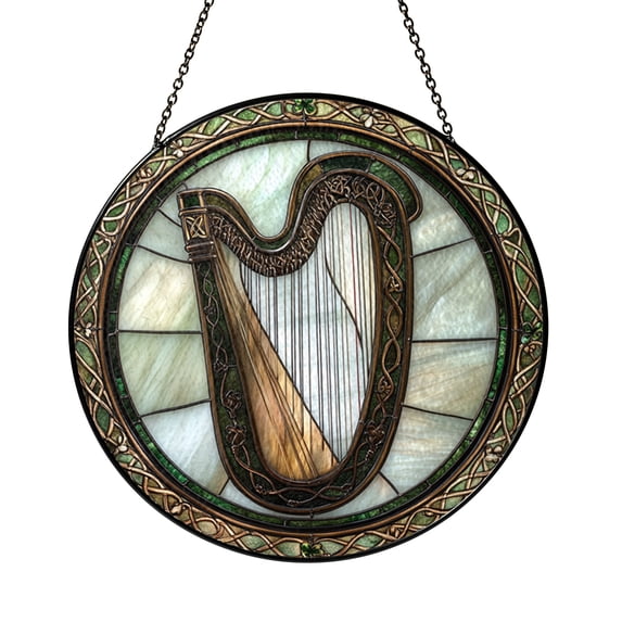 Celtic Harp and Clover Stained Glass Suncatcher, Decorative Musical ...