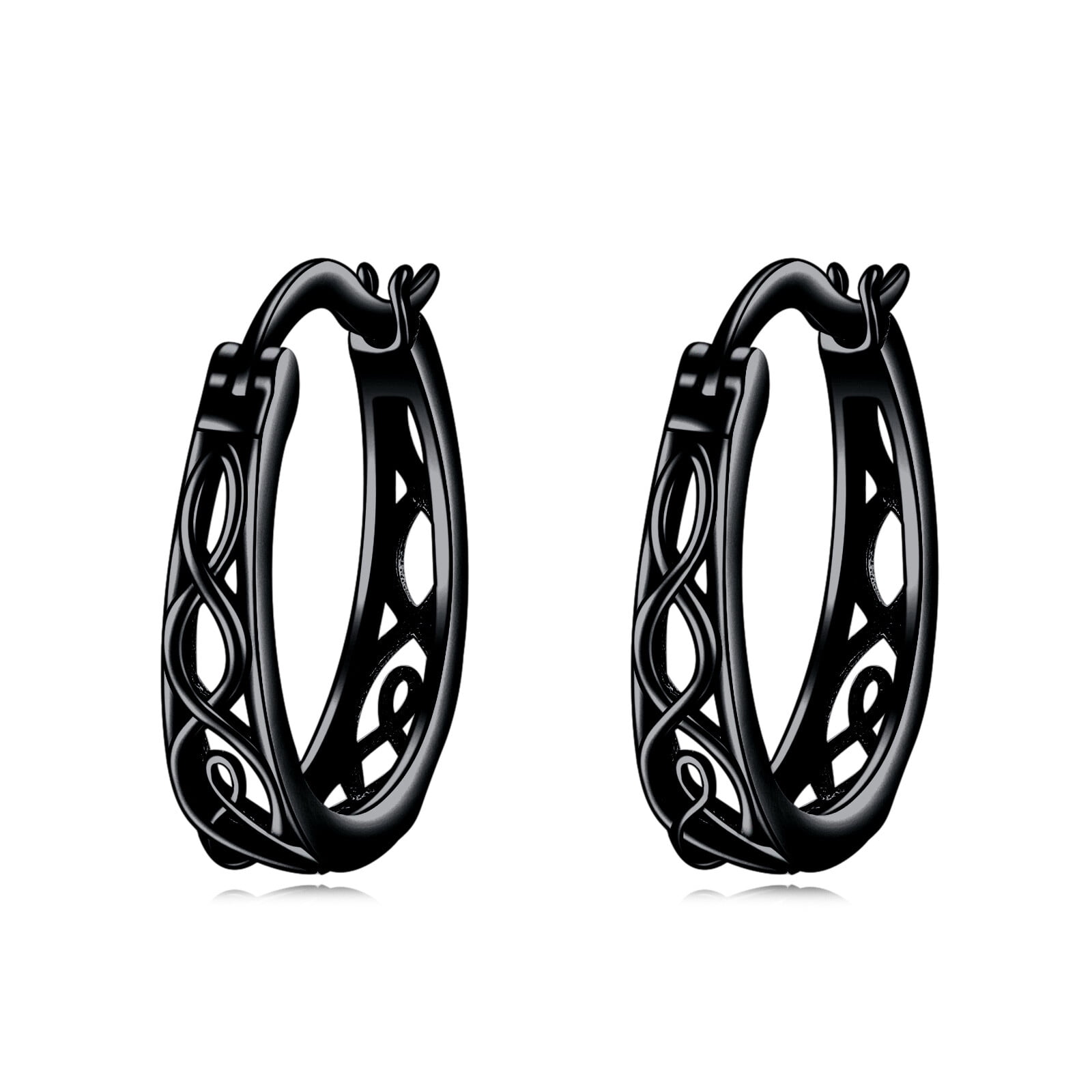 Celtic Hoop Earrings Sterling Silver Celtic Knot Black Small Huggie ...