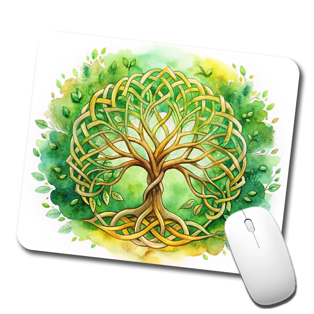 Celtic Irish Tree Of Life Knots Green And Golden Watercolor Mouse Pad ...