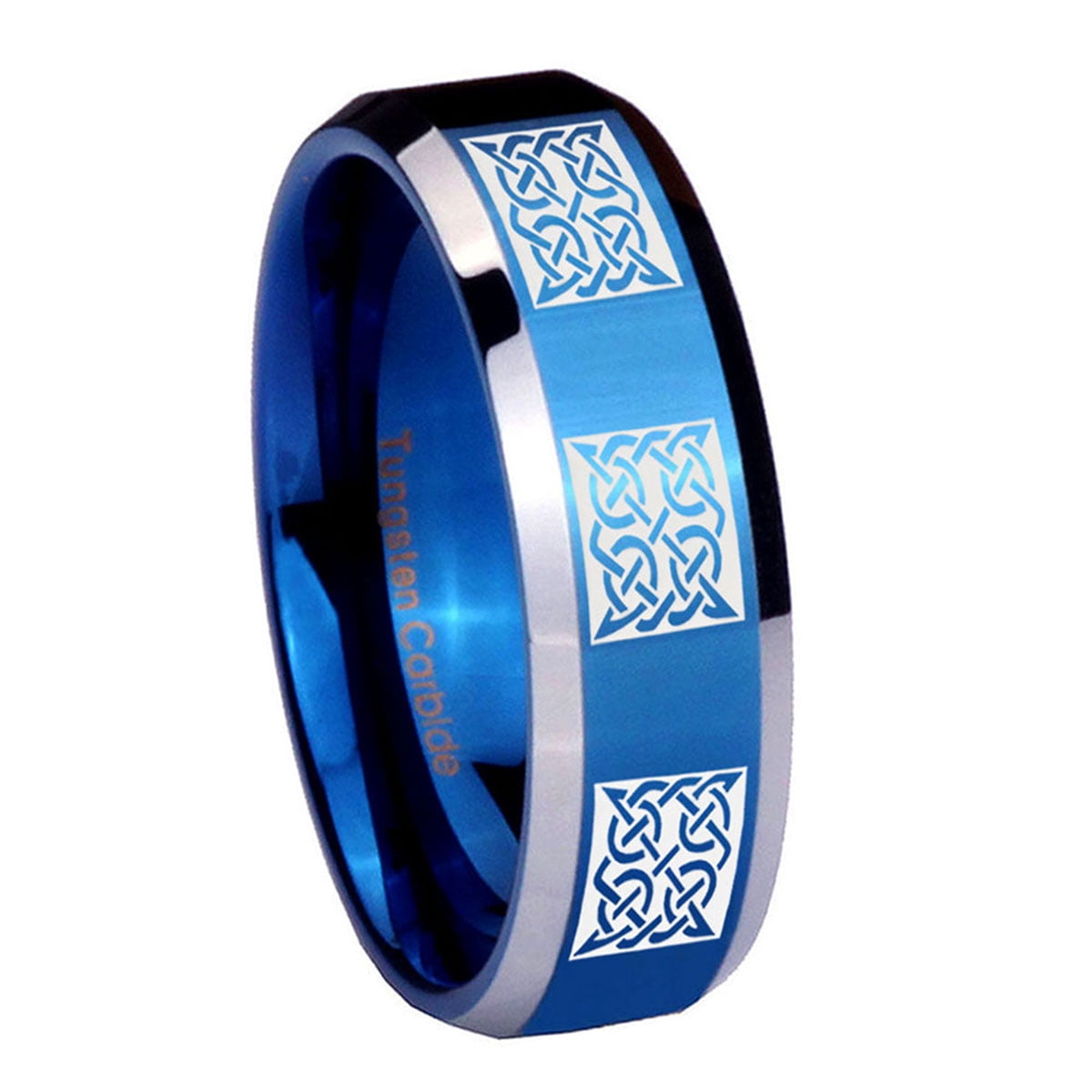 Celtic Knot 8MM Beveled Edge Blue Tungsten Men Ring - Walmart.com