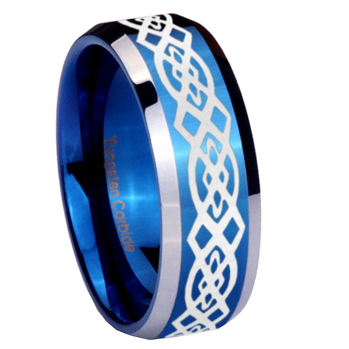 Celtic Knot 8MM Beveled Edge Blue Tungsten Men Ring - Walmart.com