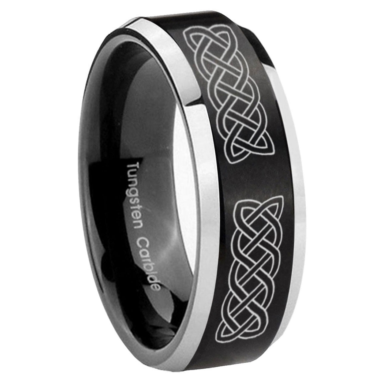 Celtic Knot 8MM Beveled Edge Brush Black 2 Tone Tungsten Men Ring ...