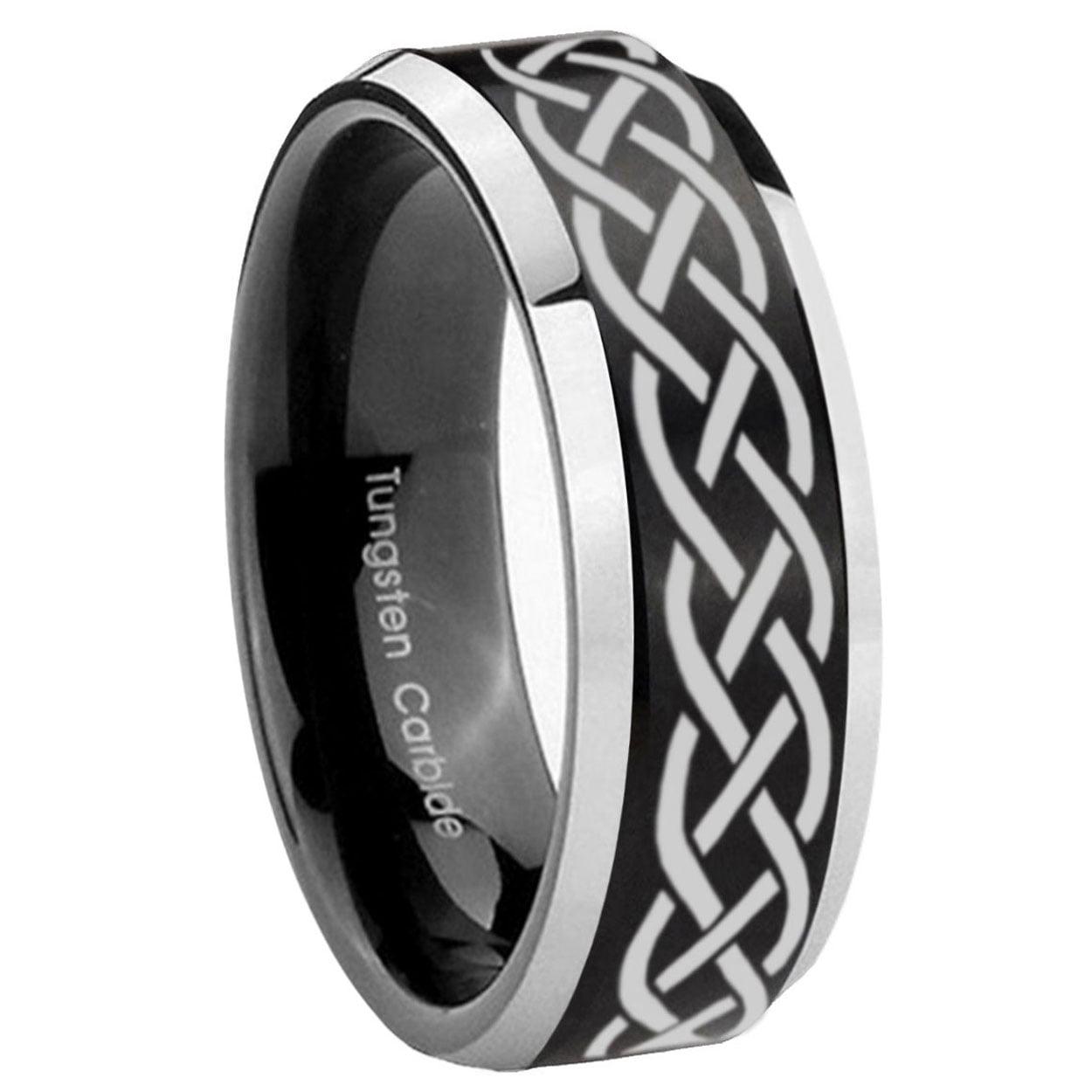 Celtic Knot 8MM Beveled Edge Brush Black 2 Tone Tungsten Men Ring ...