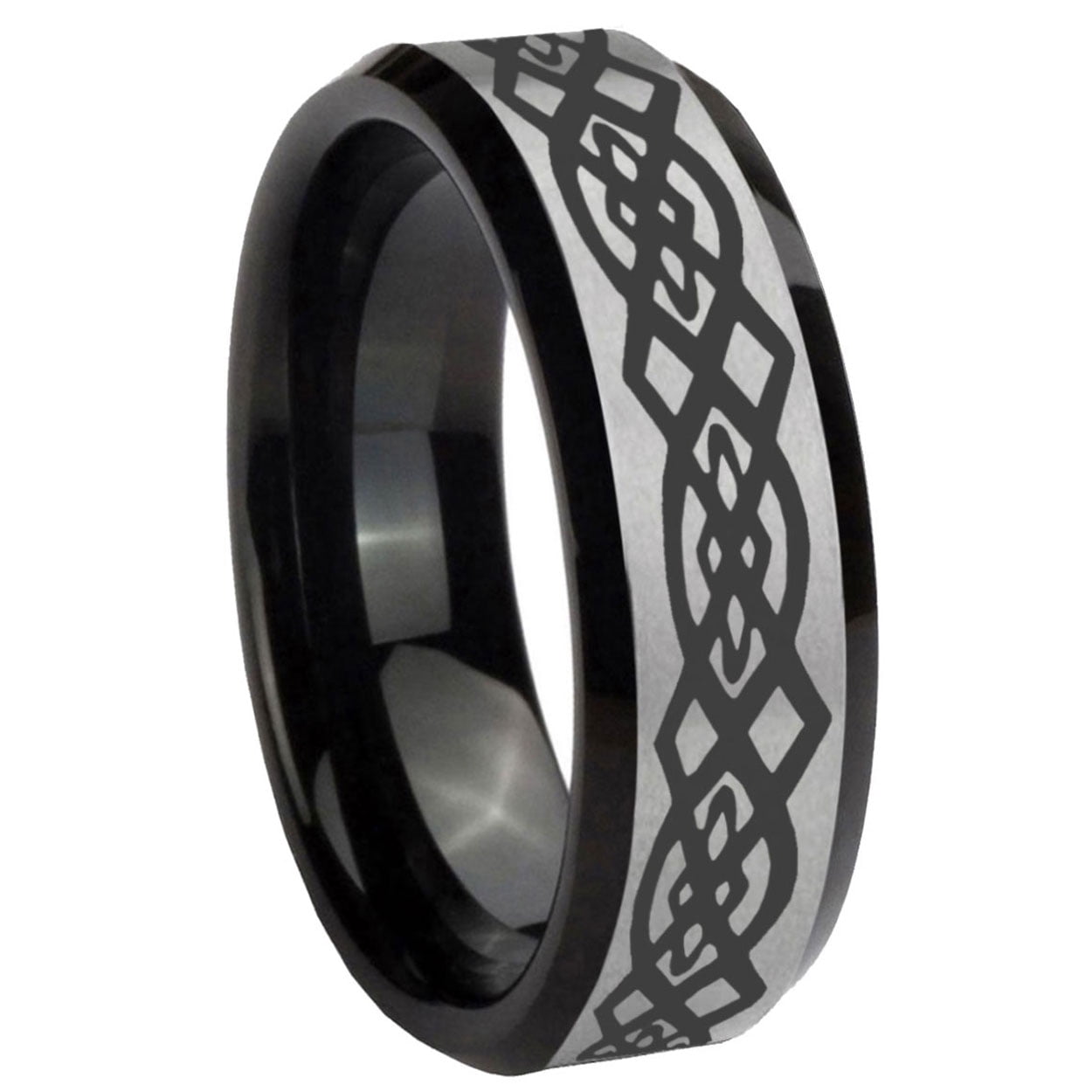 Celtic Knot 8MM Beveled Edge Gray And Black Tungsten Men Ring - Walmart.com