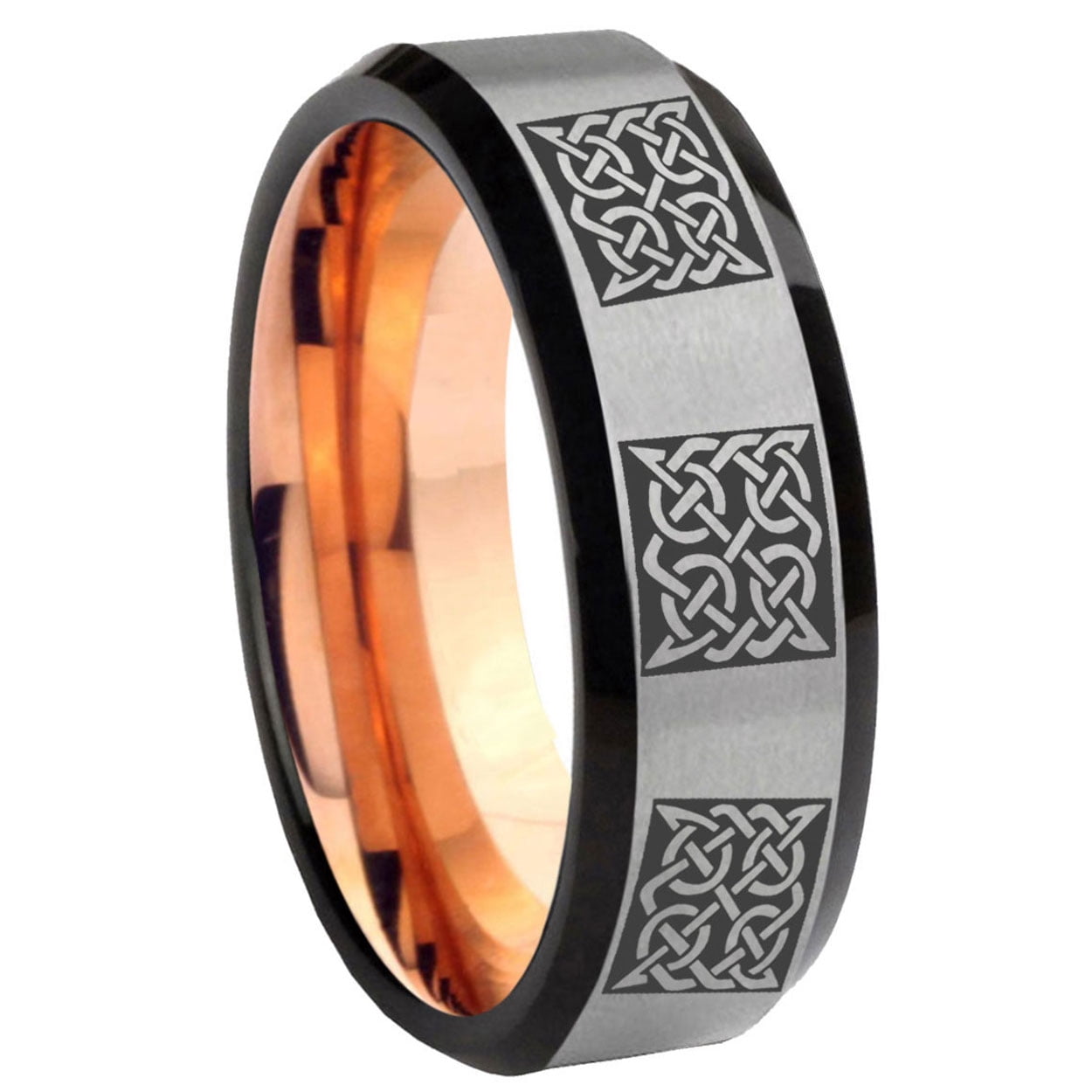 Celtic Knot 8MM Beveled Edge Gray And Rose Gold Tungsten Ring - Walmart.com