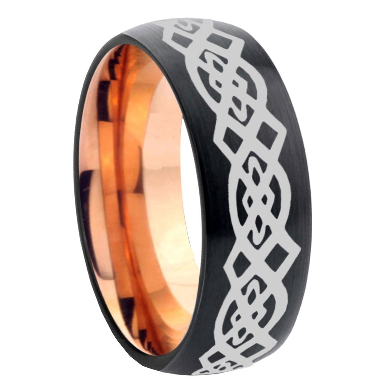 Celtic Knot 8MM Dome Black And Rose Gold Tungsten Men Ring - Walmart.com