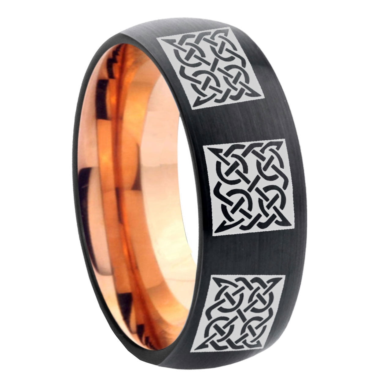 Celtic Knot 8MM Dome Black And Rose Gold Tungsten Wedding Ring ...