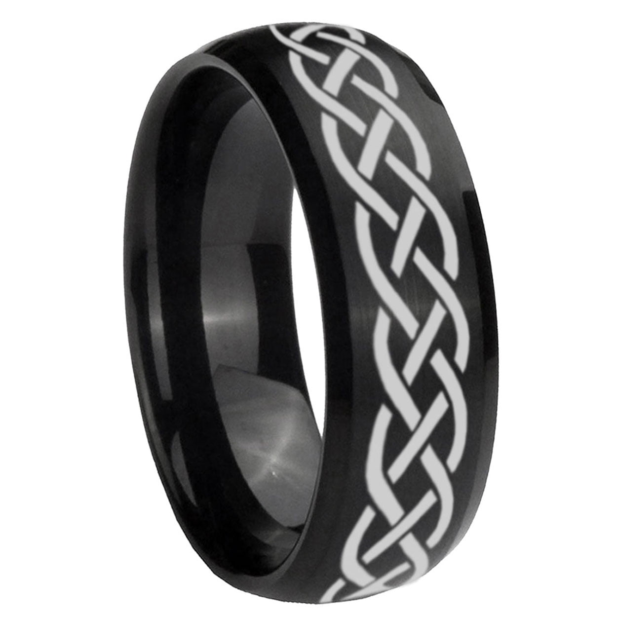 Celtic Knot 8MM Dome Brush Black Polish Edge Tungsten Men Ring ...
