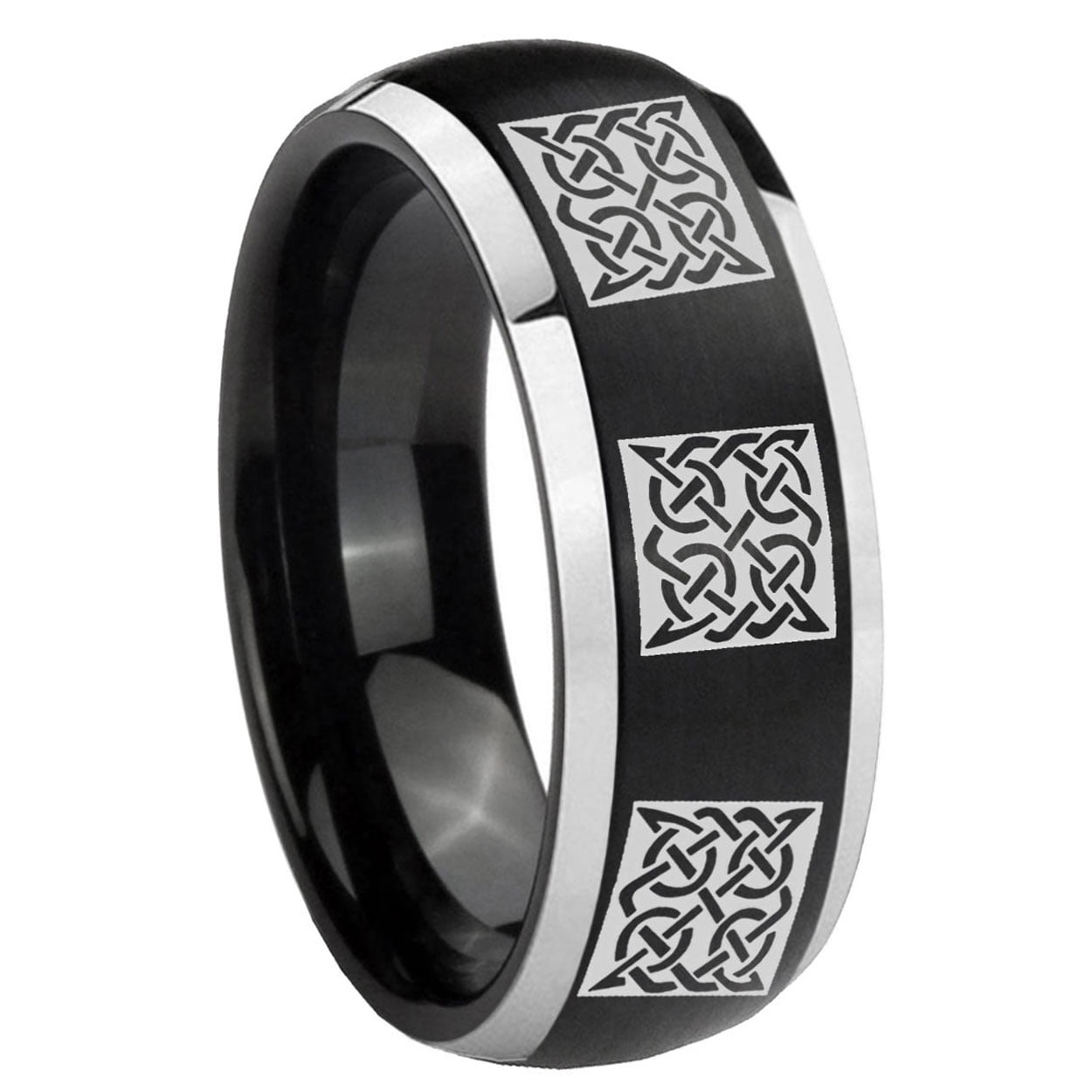 Celtic Knot 8MM Dome Brush Black Silver Edges Tungsten Men Ring ...
