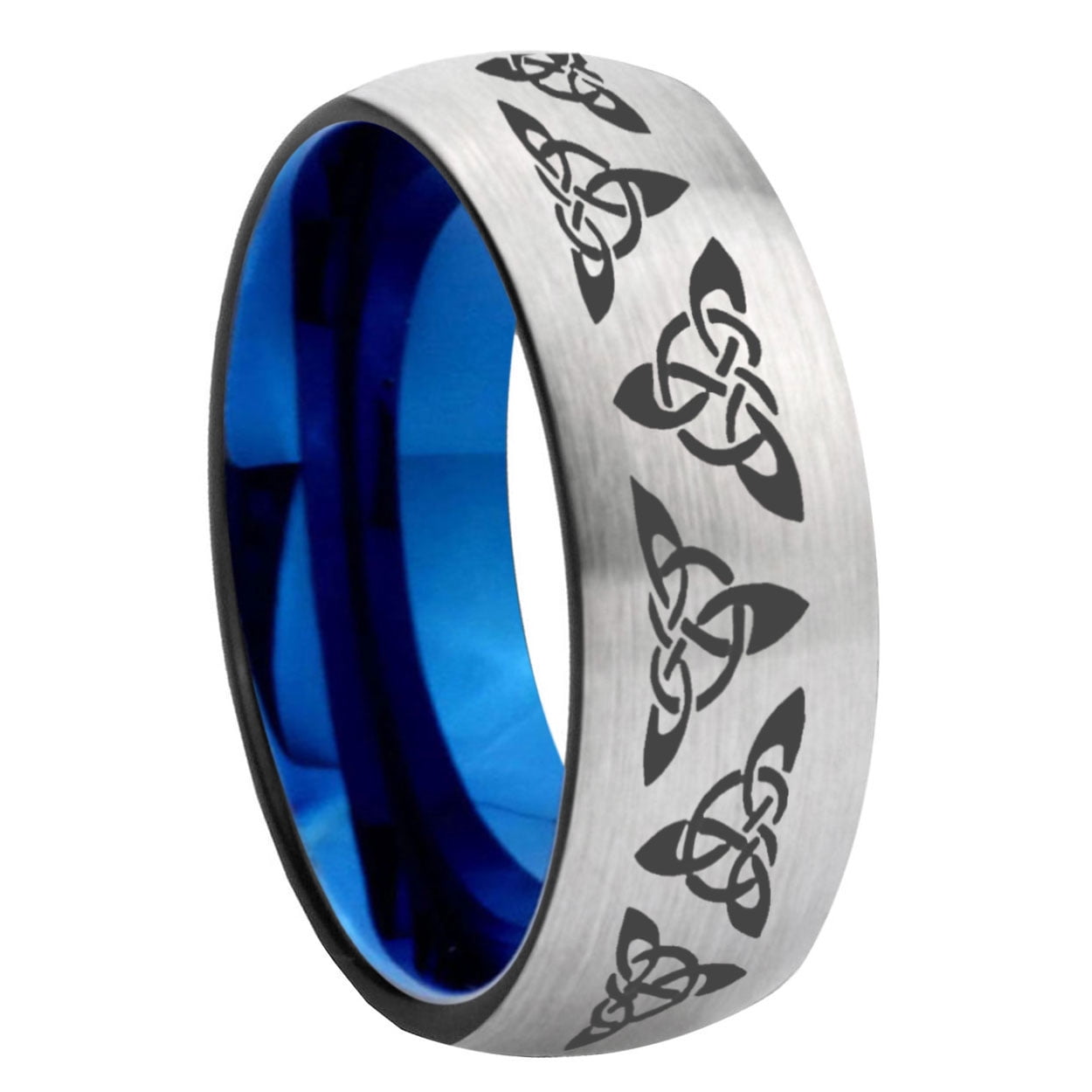 Celtic Knot 8MM Dome Gray and Blue Tungsten Carbide Ring - Walmart.com