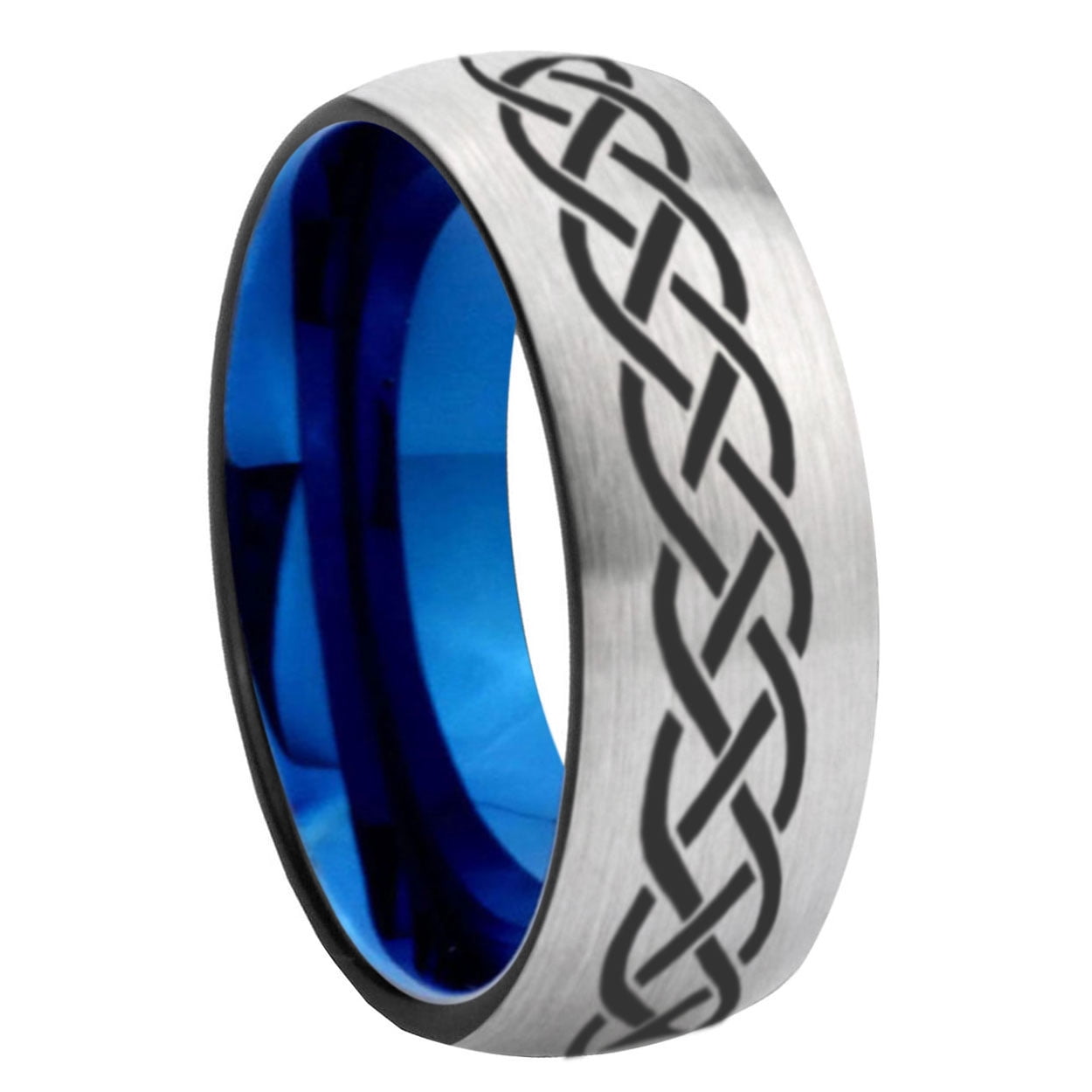 Celtic Knot 8MM Dome Gray and Blue Tungsten Men Ring - Walmart.com