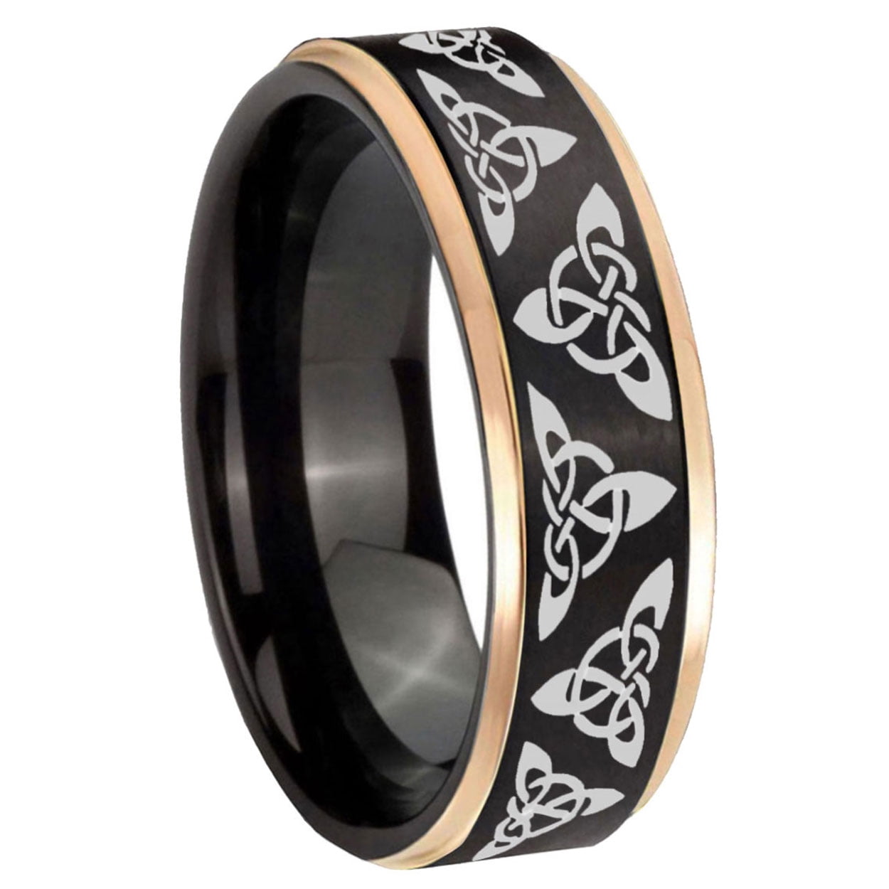 Celtic Knot 8MM Step Edge Black And Rose Gold Tungsten Men Ring ...