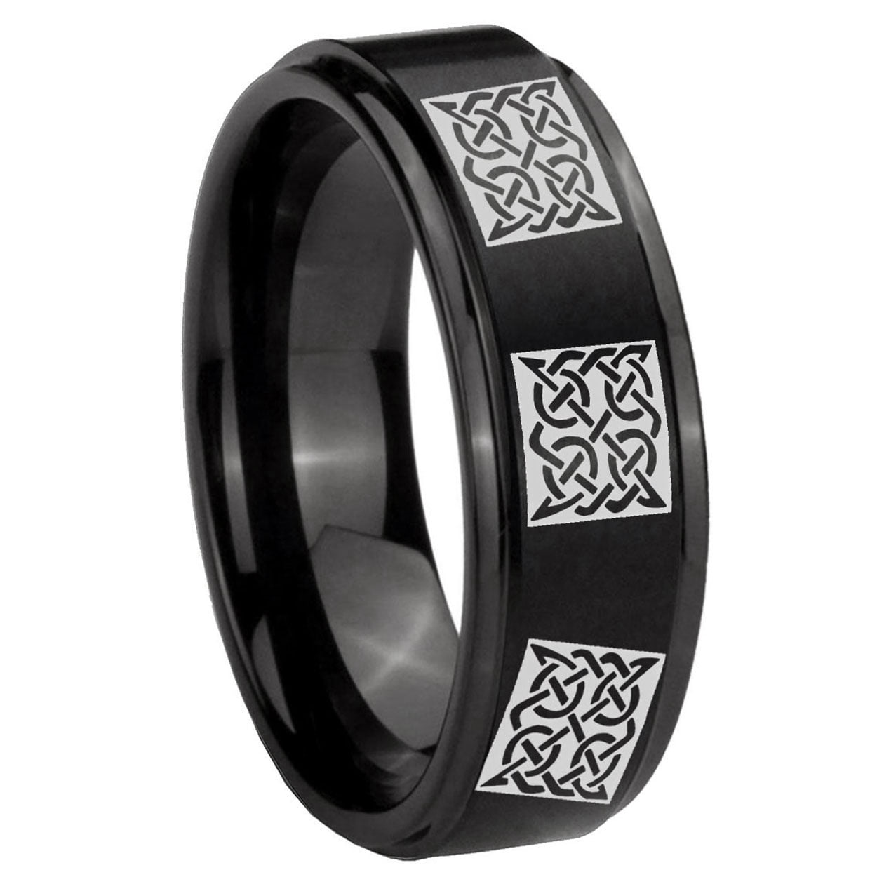 Celtic Knot 8MM Step Edge Brush Black Tungsten Men Ring - Walmart.com